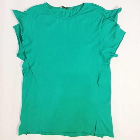 Zara | Tops | Zara Green Top Ruffled Sleeves Size Small | Poshmark